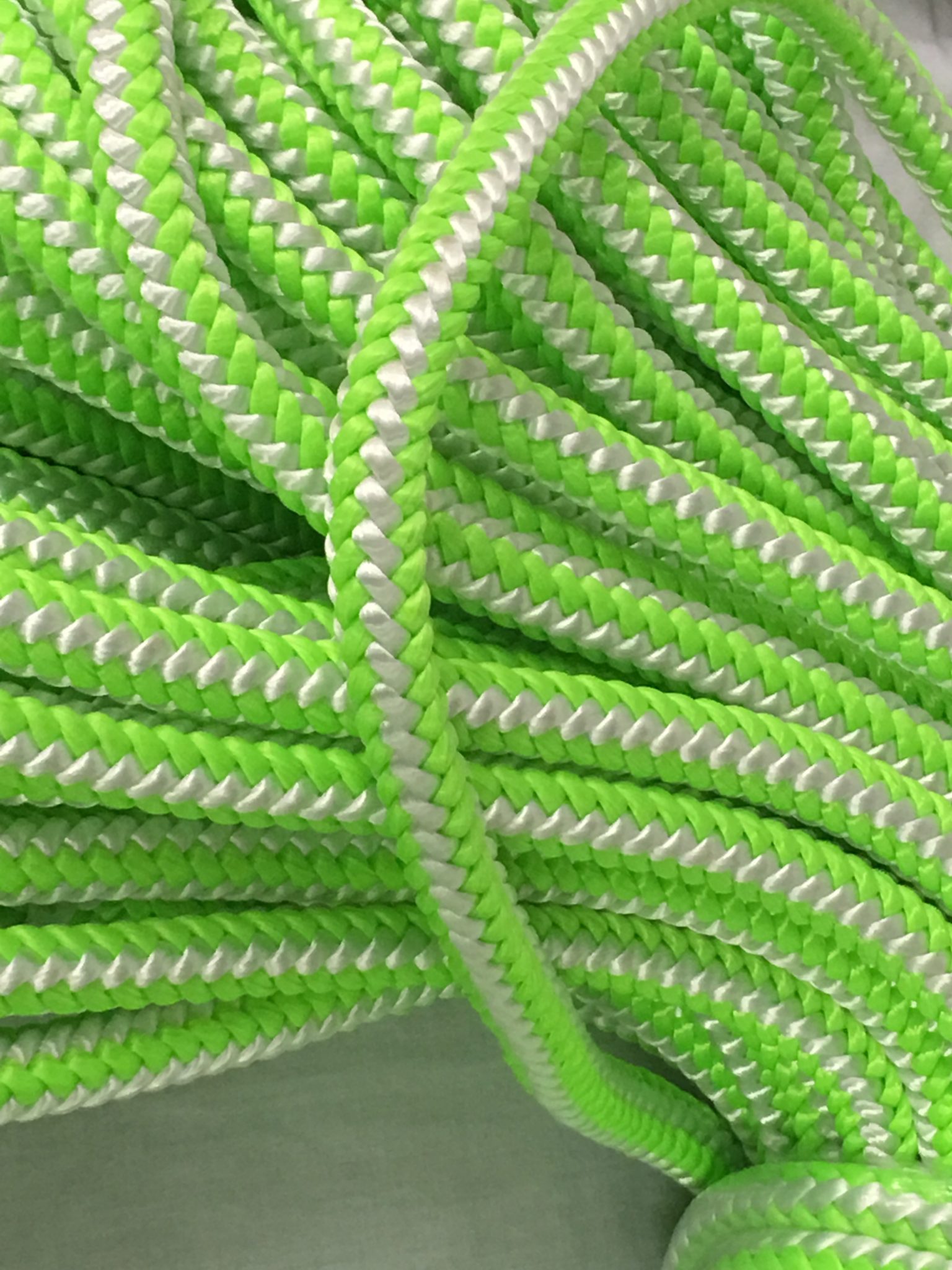 12 Strand Polyester Rope 7/16, Lime Green and White - Blue Ox Rope