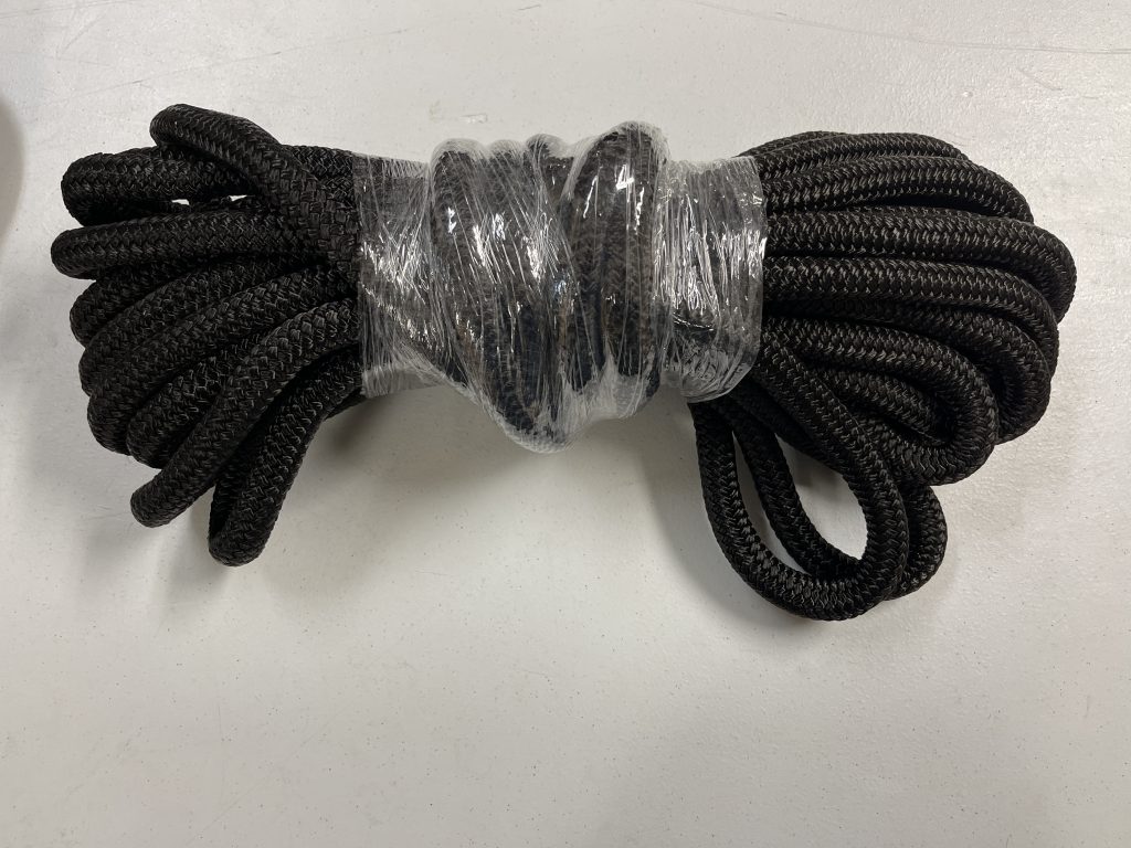 3/4" x 50 feet Black Double Braid Nylon Dock Line with 18" eye splice ...