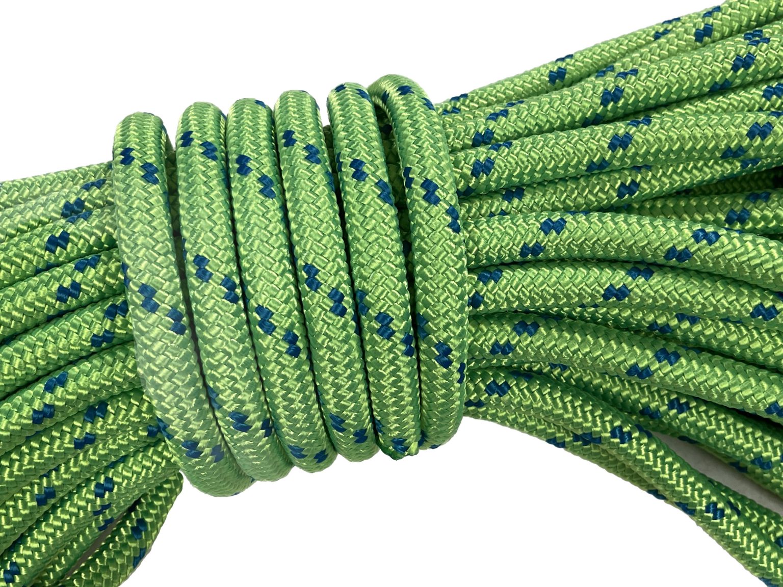 9/16" Double Braid Polyester Arborist Rope, Lime Green with Blue ...
